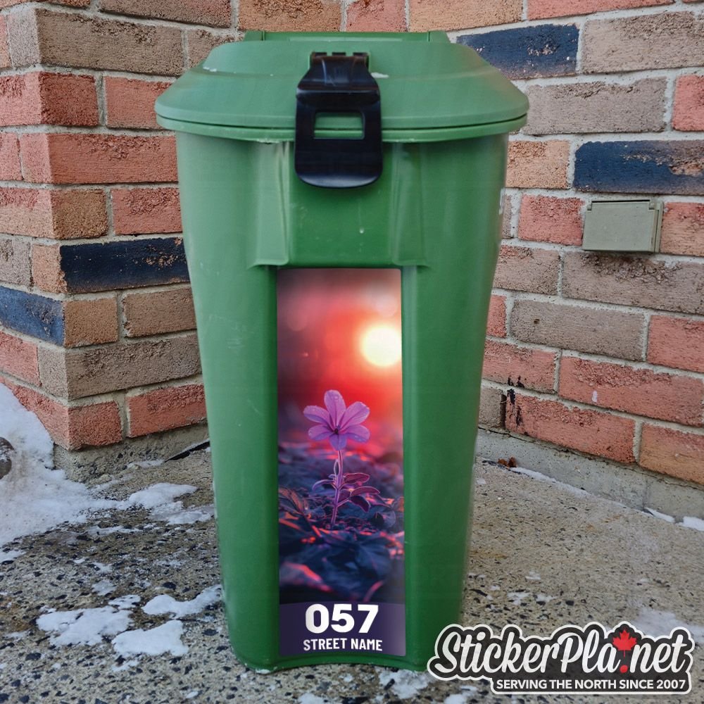 Vibrant purple flower blooming at sunset Green Bin Sticker - StickerPla.net