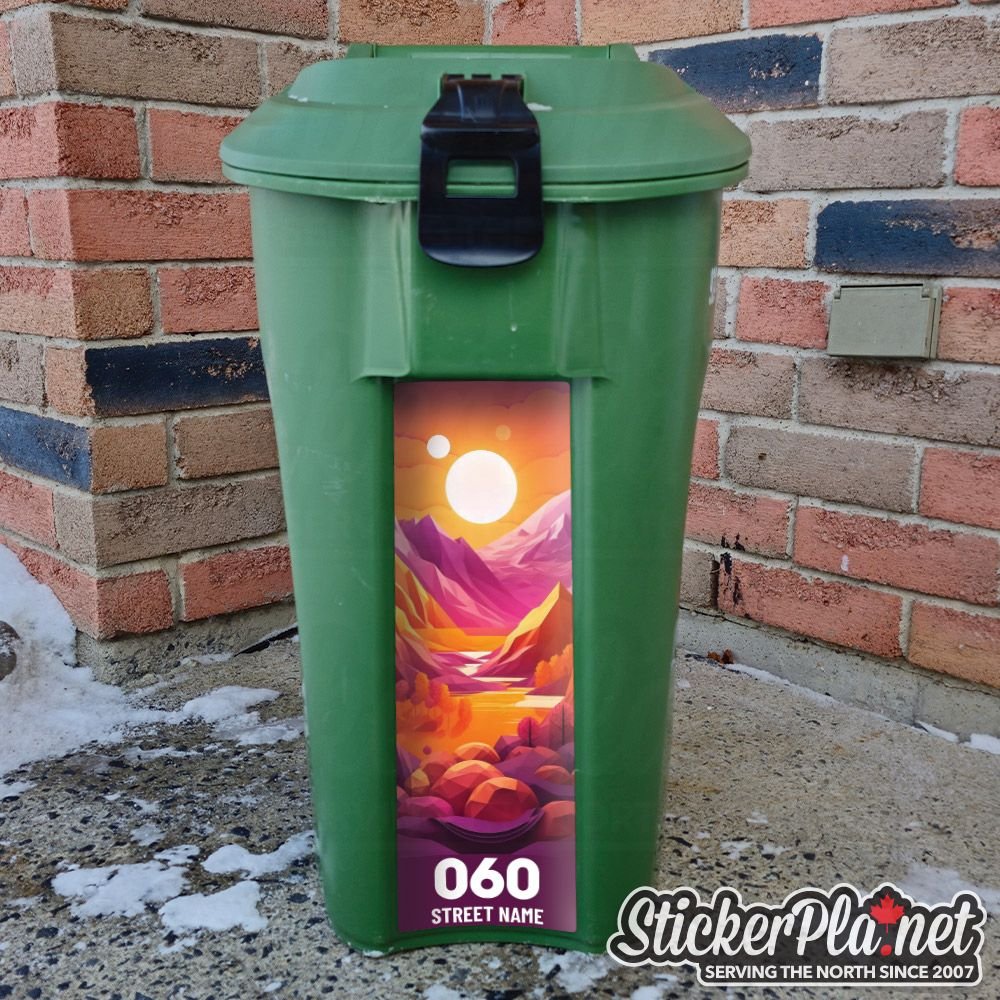 Orange purple paper cut artwork landscape Green Bin Sticker ...